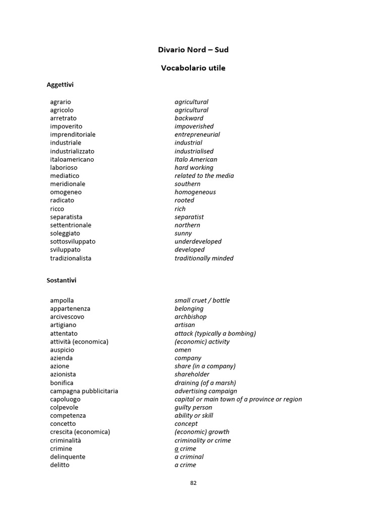 Vocabolario Nord Sud | PDF