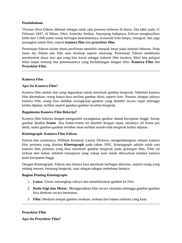 Kamera Film Thomas A. Edison | PDF