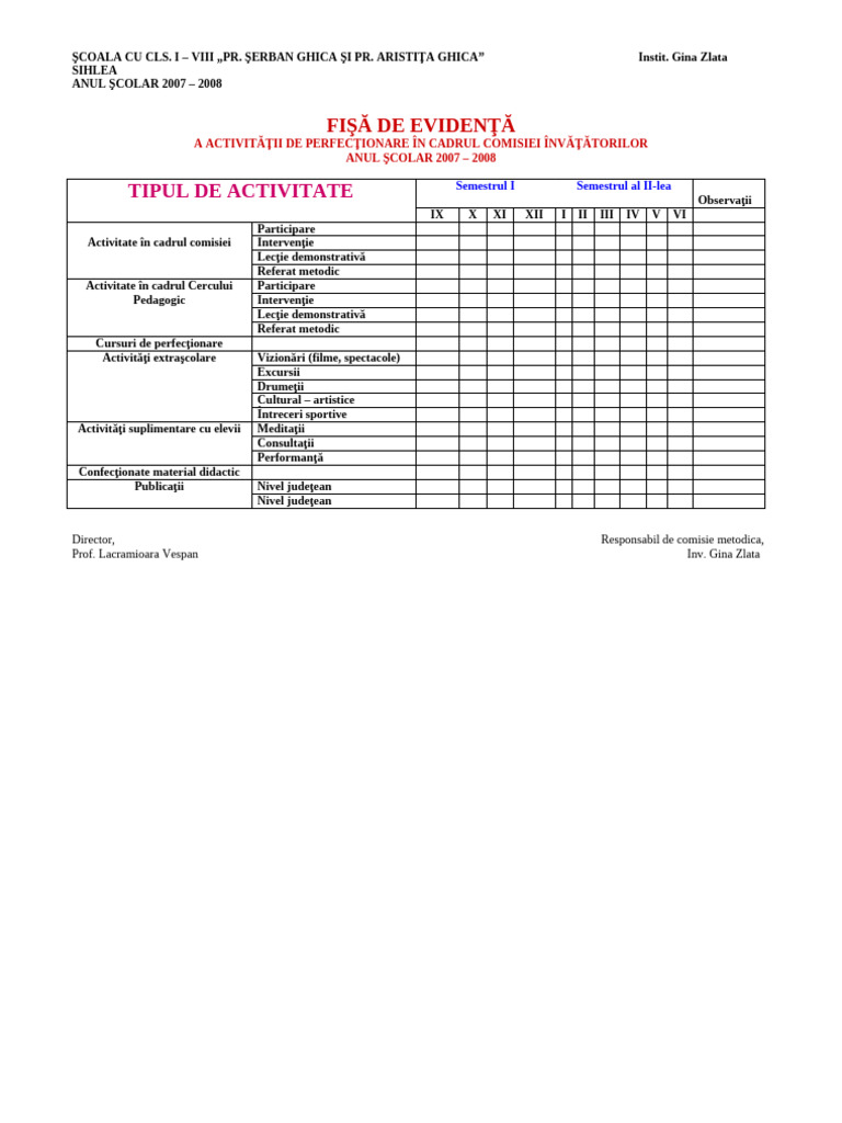 Fisa de Evidenta | PDF