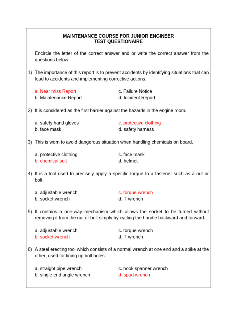 Test Question Answer Key | PDF
