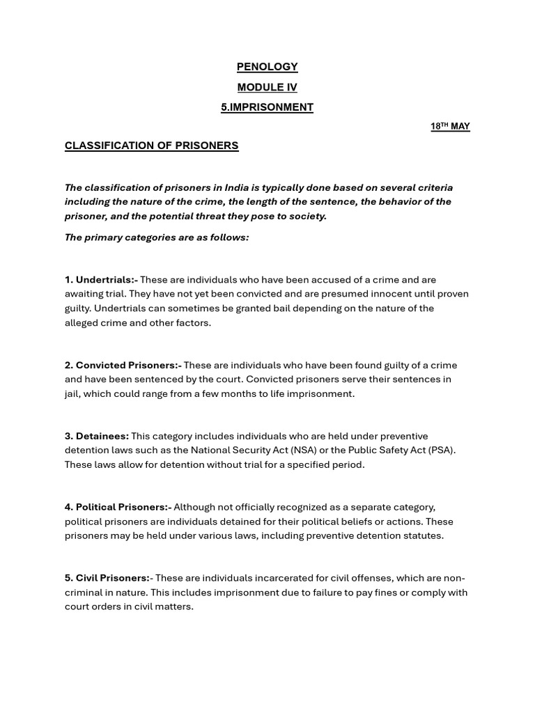 Penology-Classification of Prisoners | PDF