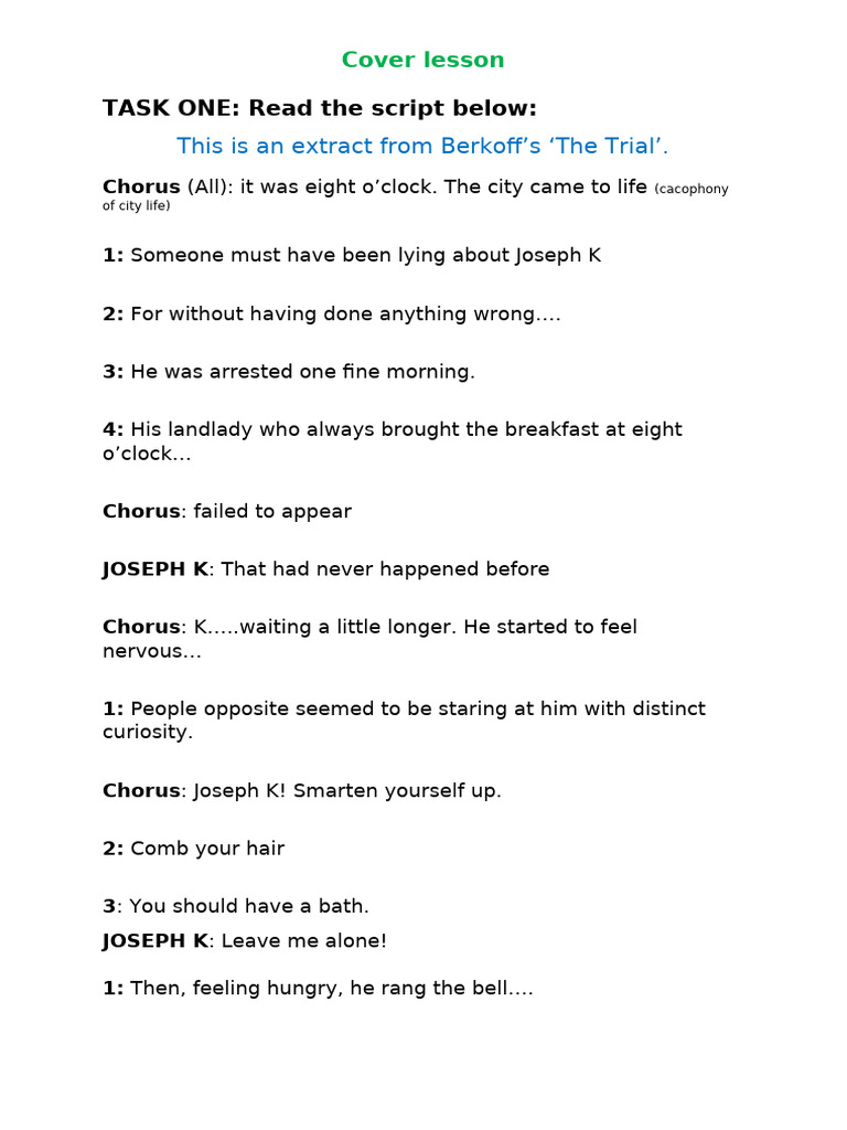 Berkoff Devising Tasks | PDF