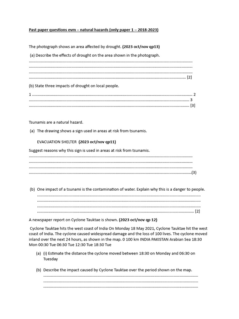 Past Paper Questions Evm Natural Hazard | PDF