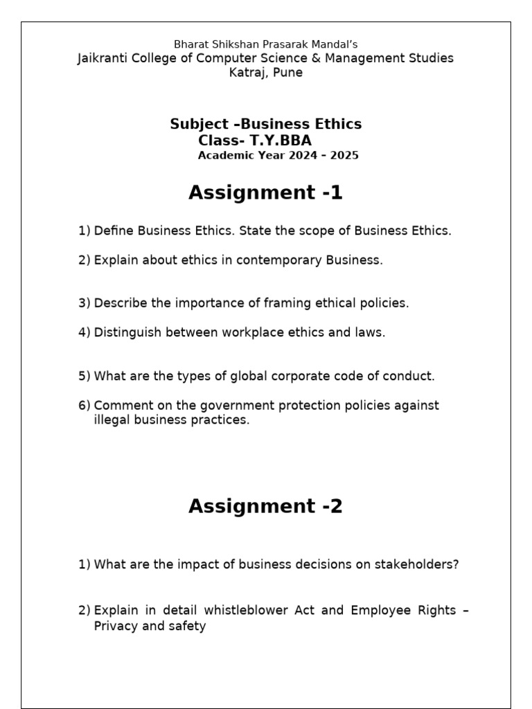 Business Ethics Assignment - Stu | PDF