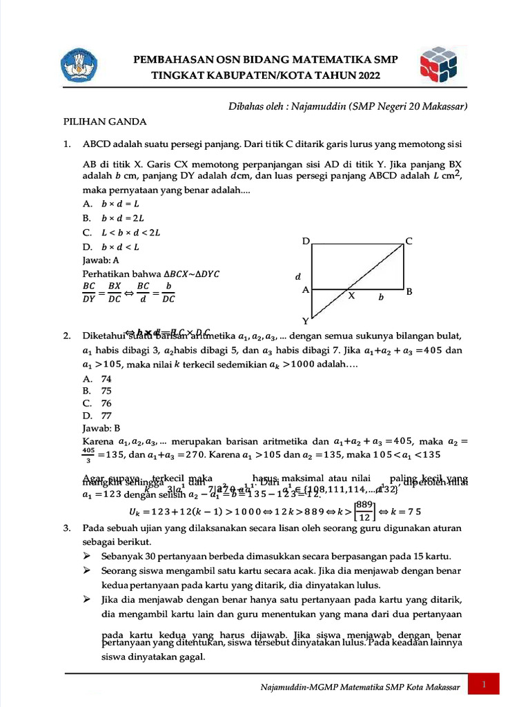 PDF Pembahasan Osk Matematika SMP 2022 - Compress | PDF