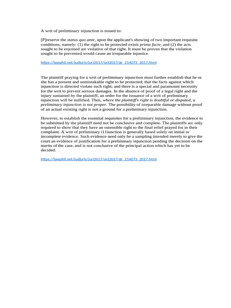 A Writ of Preliminary Injunction Is Issued To | PDF