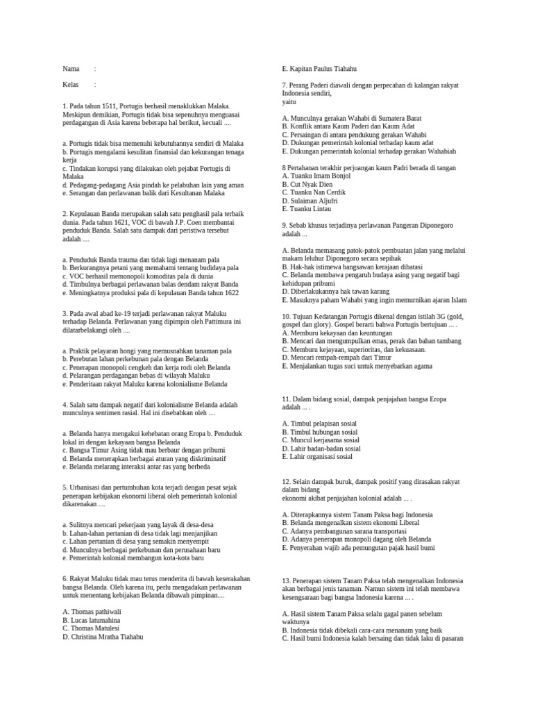 Ulangan Harian Sejarah Indonesia Kelas XI BAB 1 FIX | PDF