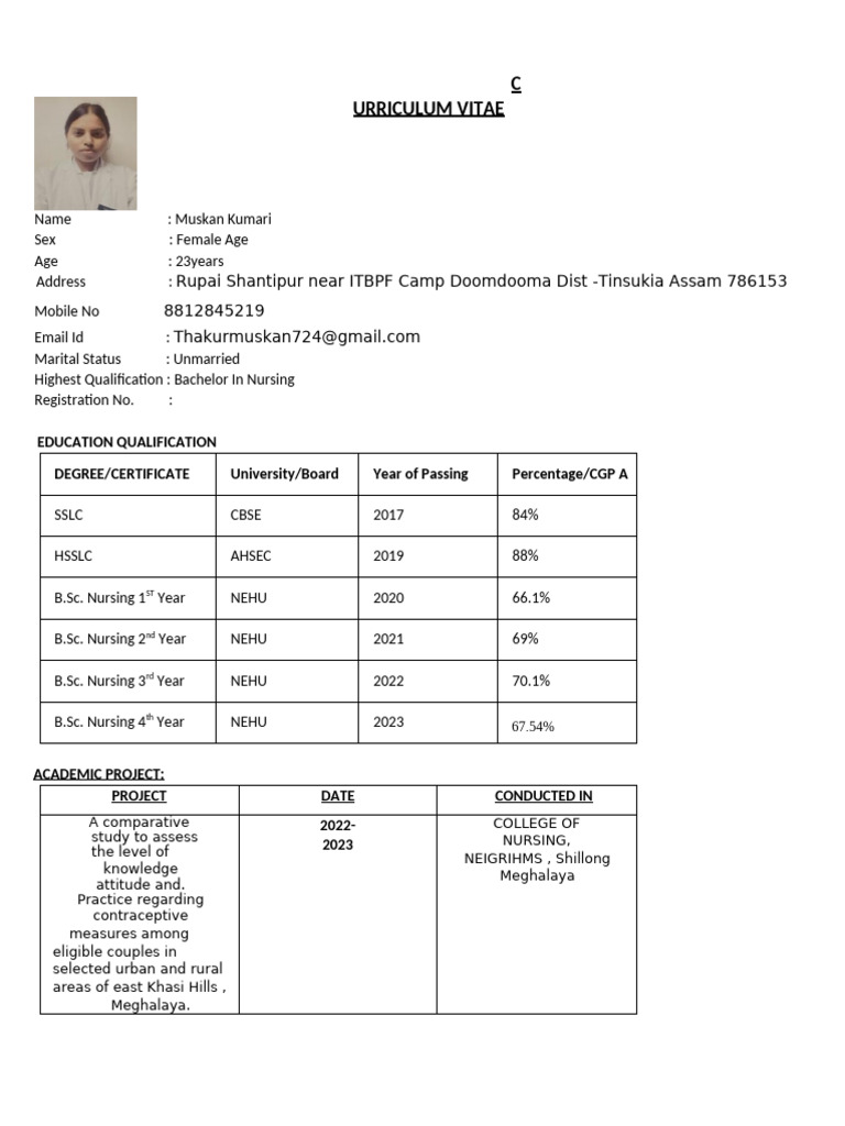 Muskan Kumari CV 2 | PDF