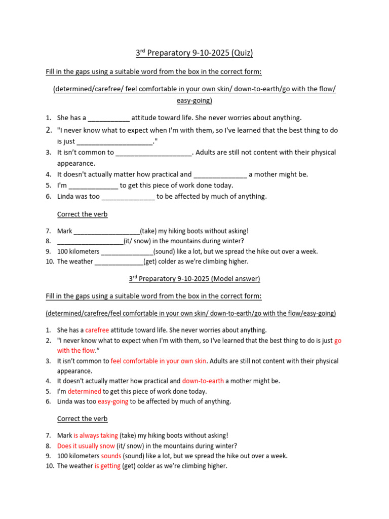 3rd Prep 1st Quiz 9-10 2025 | PDF