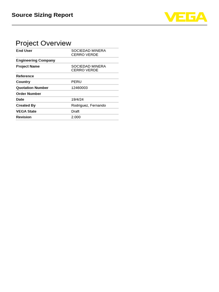 VEGA Sizing Report - 12460003 - SOCIEDAD MINERA CERRO VERDE - 2024-05-04 - v2 | PDF
