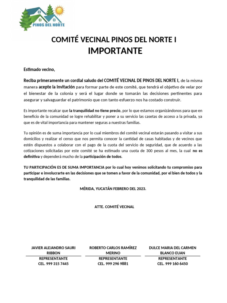 Carta Comite Vecinal Final | PDF