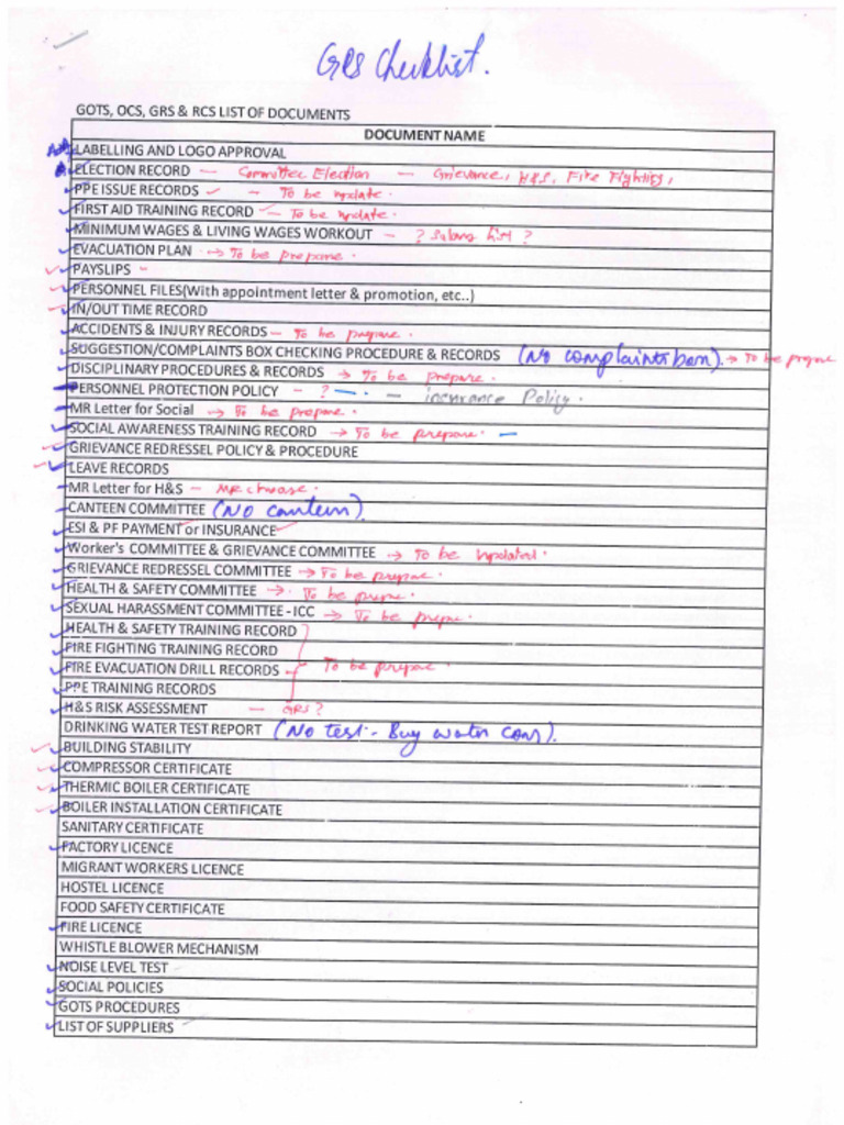 GRS CHECK LIST | PDF