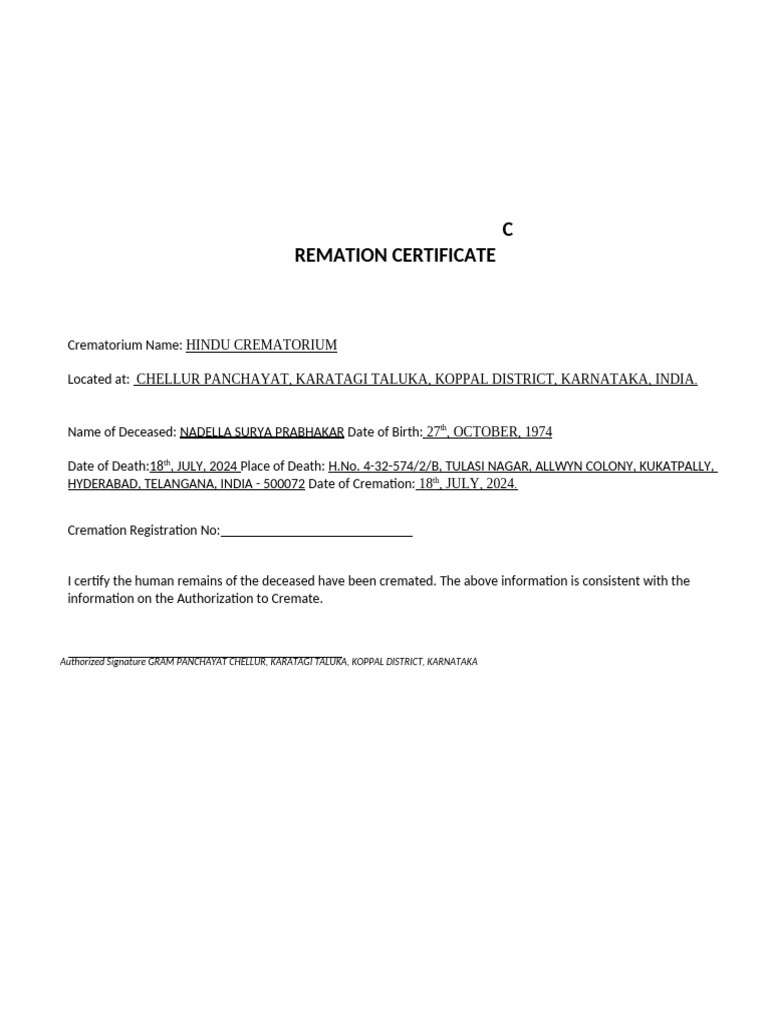 Cremation Certificate Format | PDF