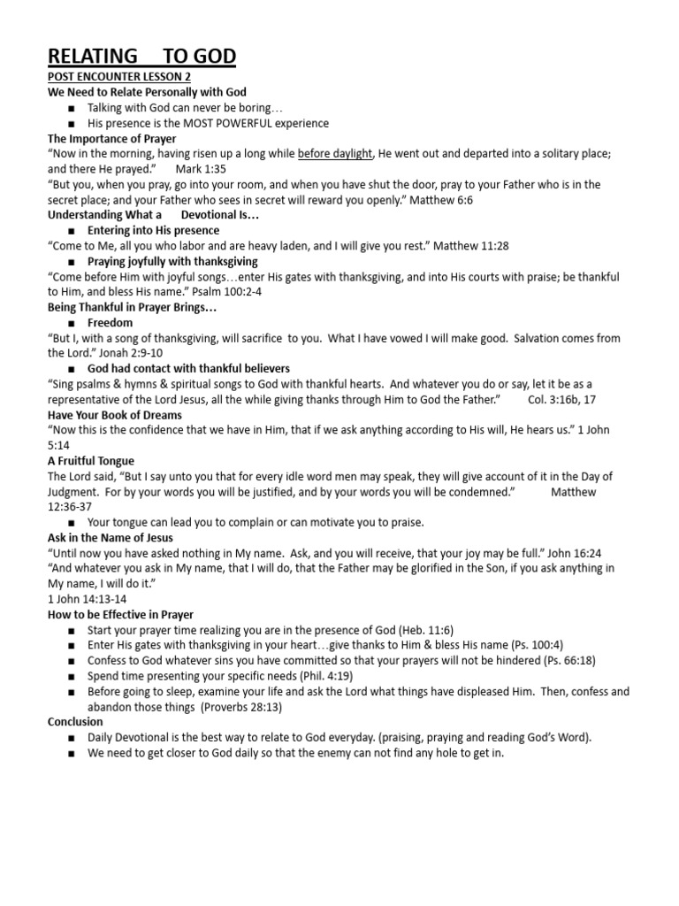 Lesson 2 RELATING TO GOD.docx | PDF