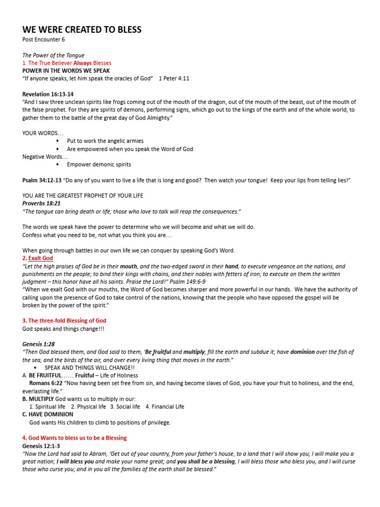 Lesson 6 - WE WERE CREATED TO BLESS | PDF | God | Religion & Spirituality