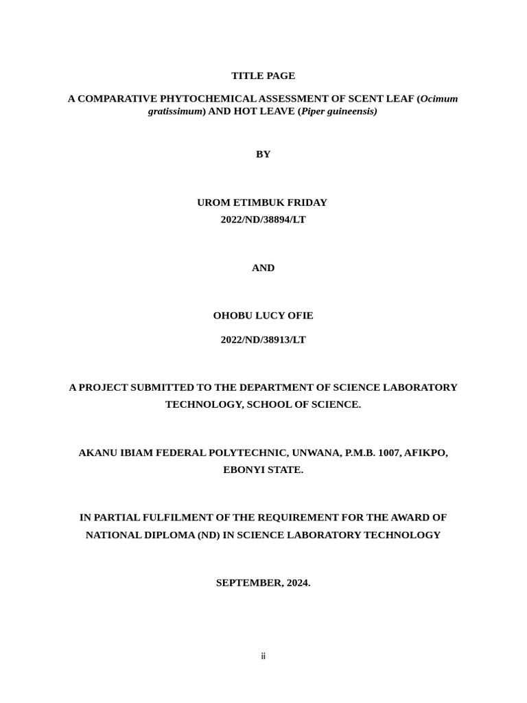 A Comparative Phytochemical and Vitamin Assessment of Scent Leaf-1 | PDF