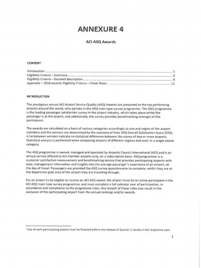 Annexure 04 - ACI ASQ Awards Eligibility Criteria | PDF