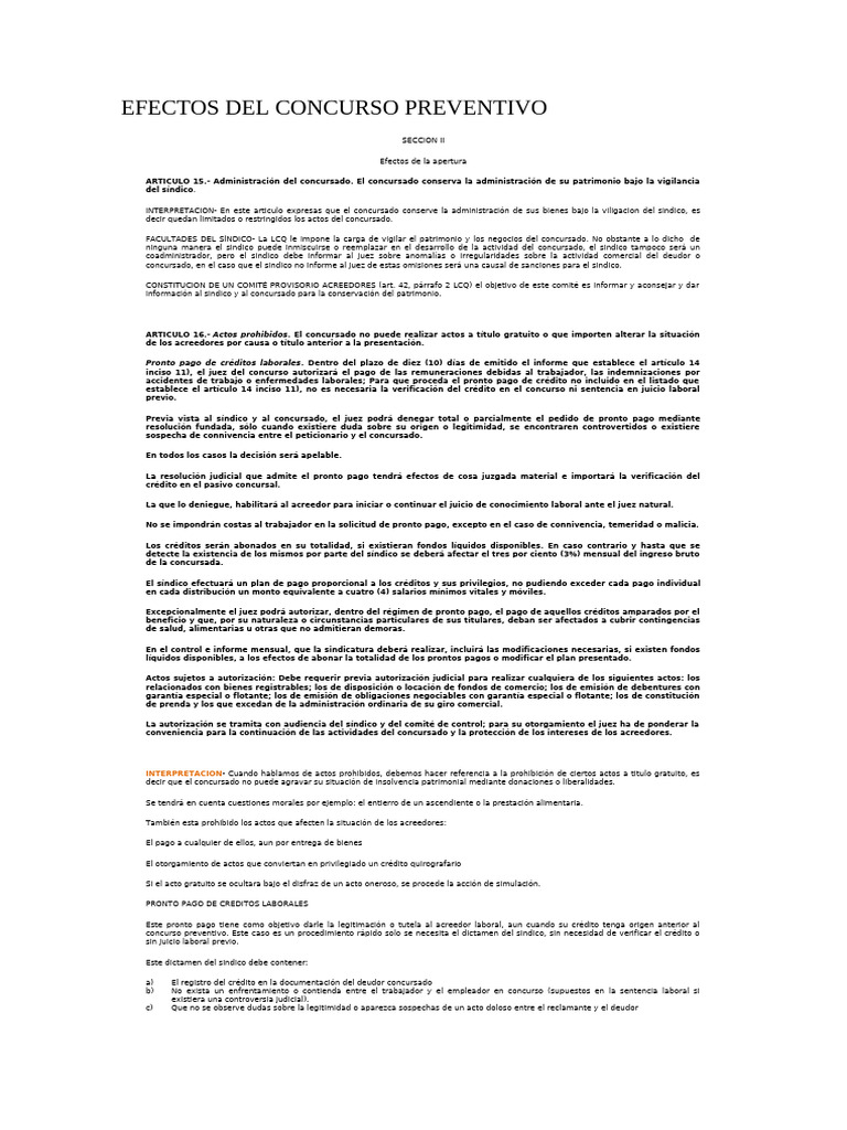 Efectos Del Concurso Preventivo 2 | PDF