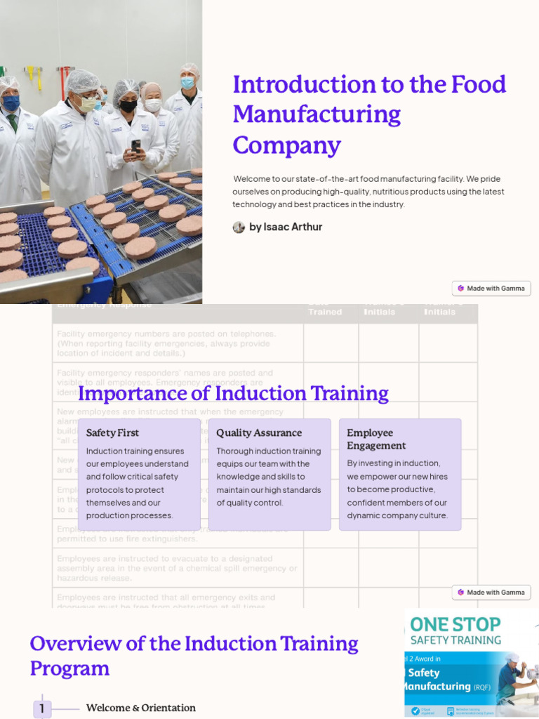 Food Manufacturing Induction Training Guide | PDF | Safety | Personal ...