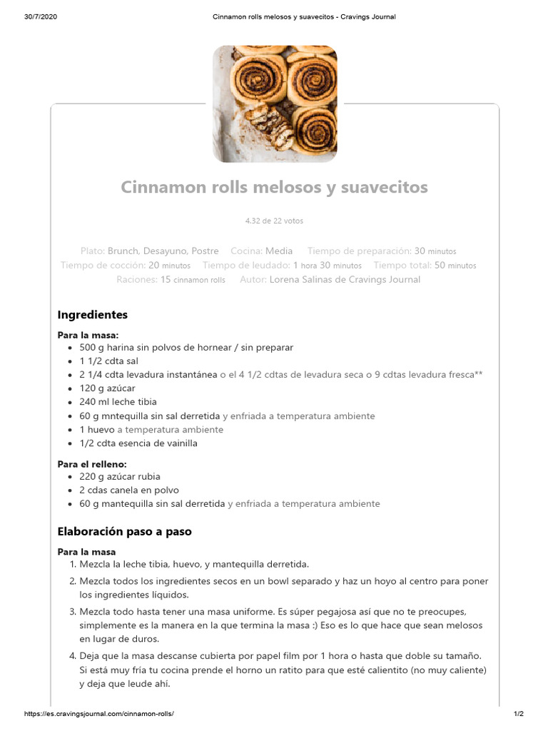 Cinnamon Rolls Melosos y Suavecitos - Cravings Journal | PDF