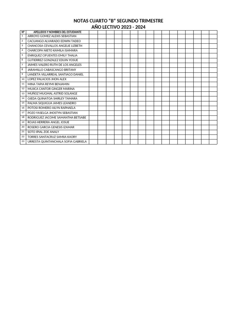NOTAS CUARTO B 2023 - 2024 | PDF