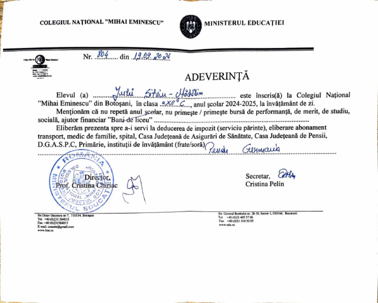 Adeverinta Elev | PDF