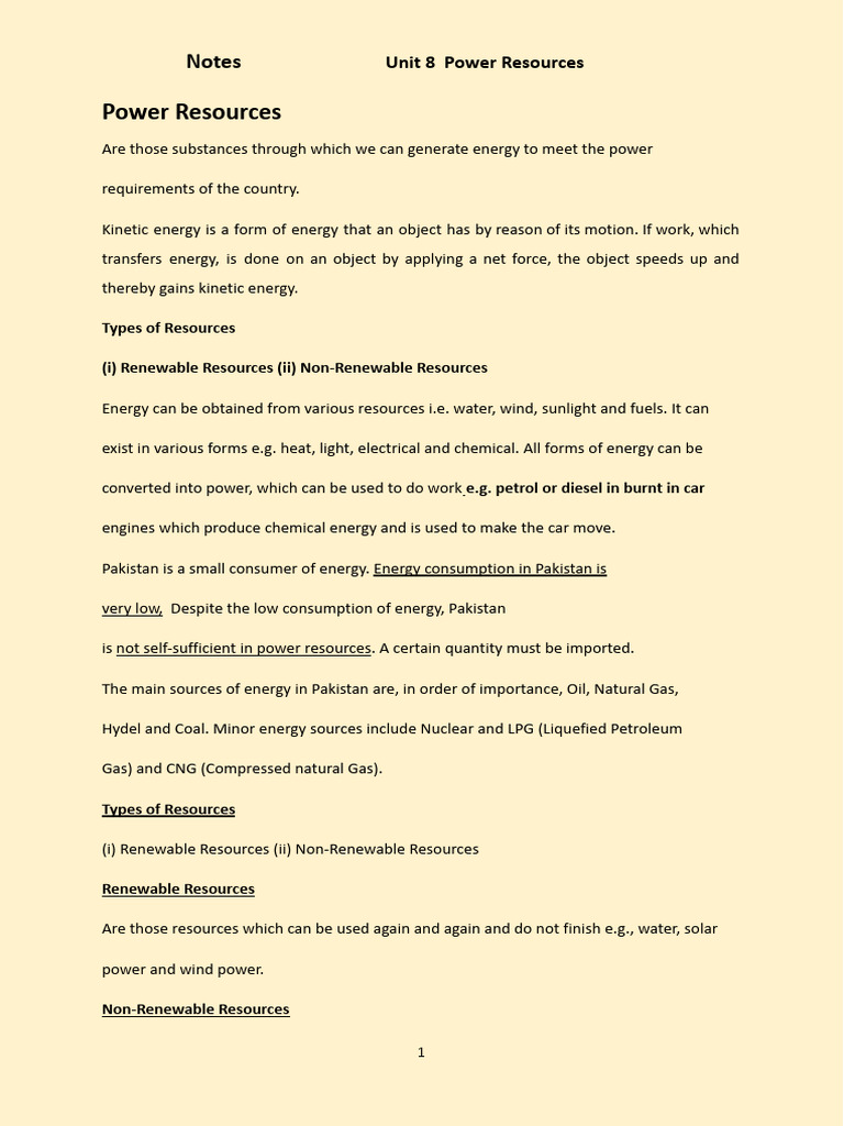 Notes-II Unit 8 - Power Resources | PDF