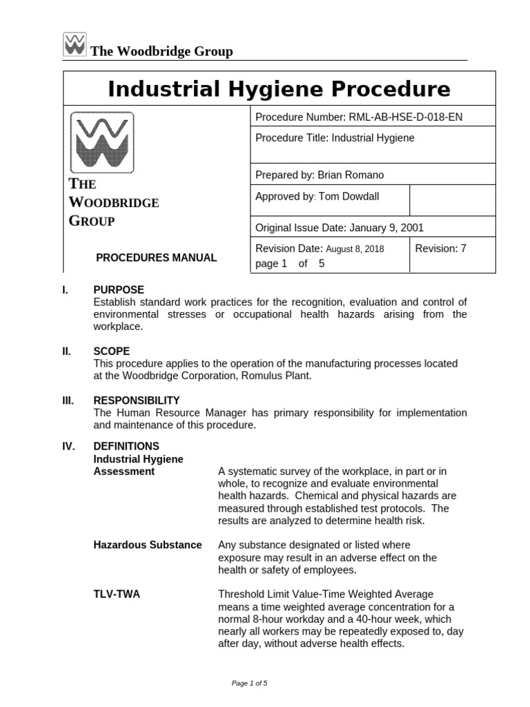 RML AB HSE D 018 en Industrial Hygiene 2015 | PDF