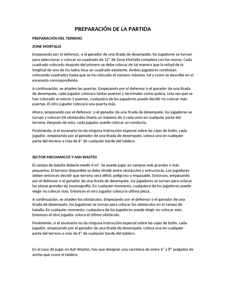 Preparación de La Partida | PDF