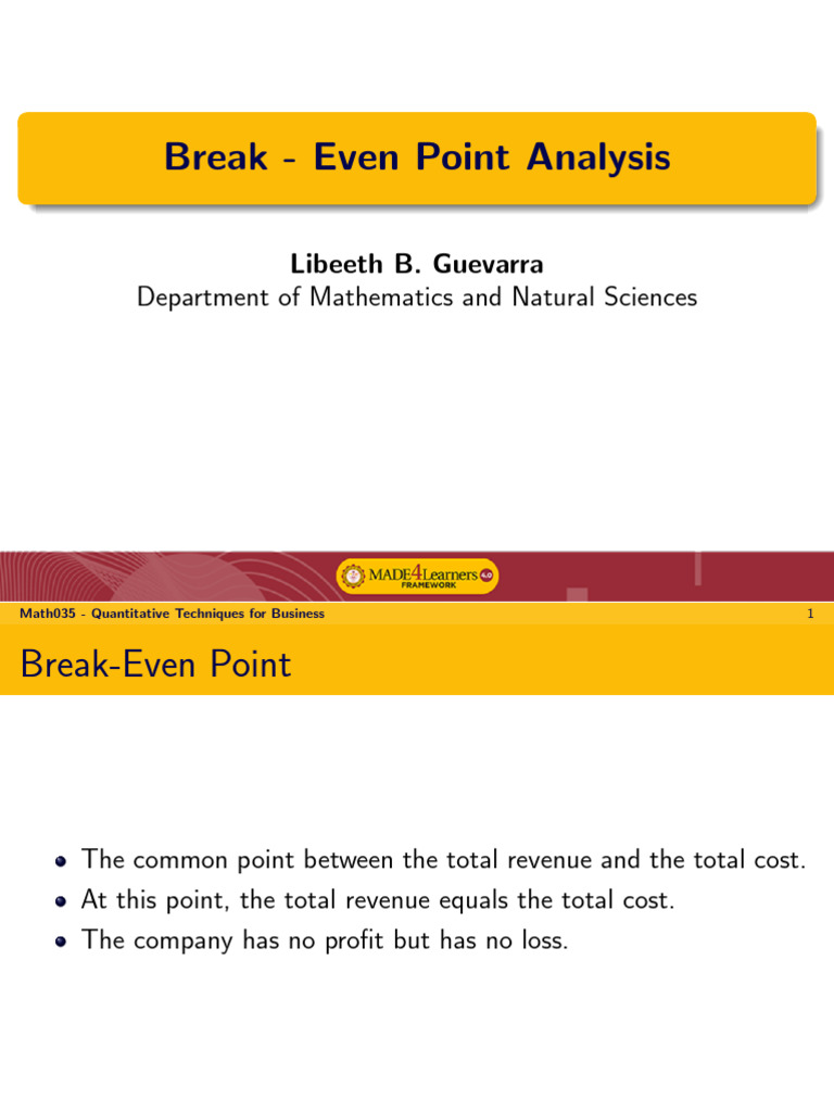 Break Even Analysis | PDF | Derivative | Mathematical Analysis