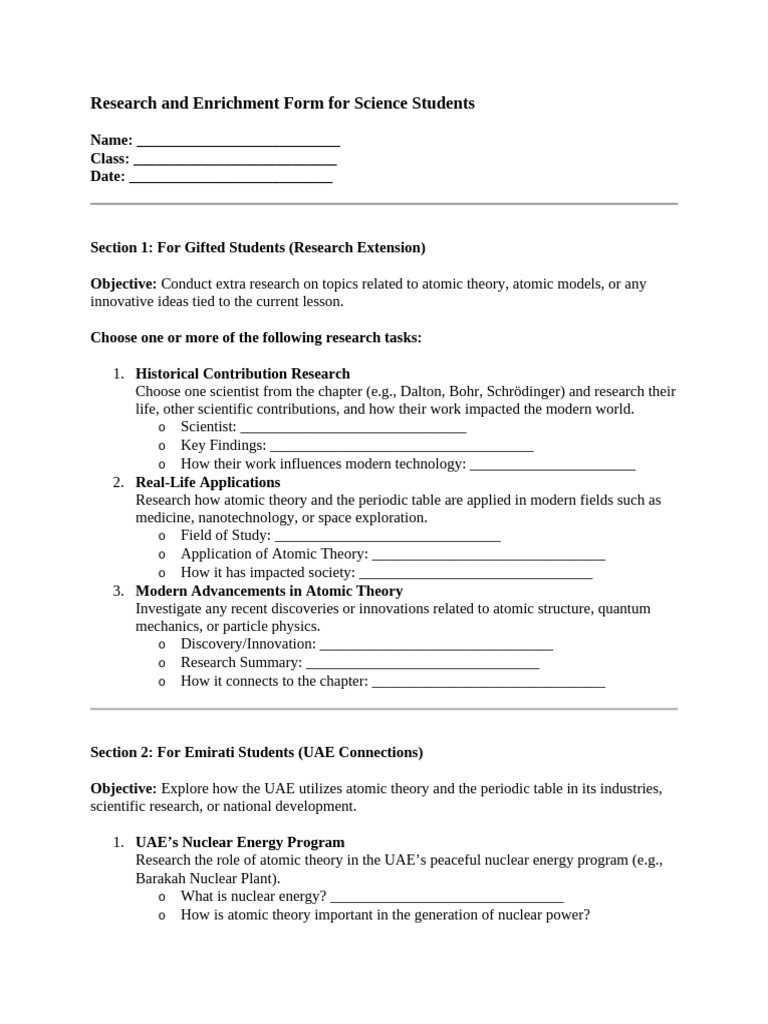 Research and Enrichment Form For Science Students | PDF