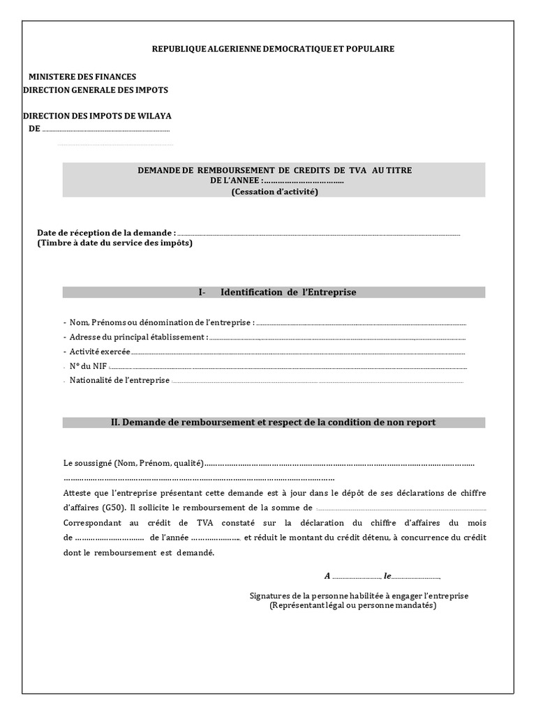 Demande de Remboursement Des Crédits de TVA (Redevable Partiel) - CDI | PDF