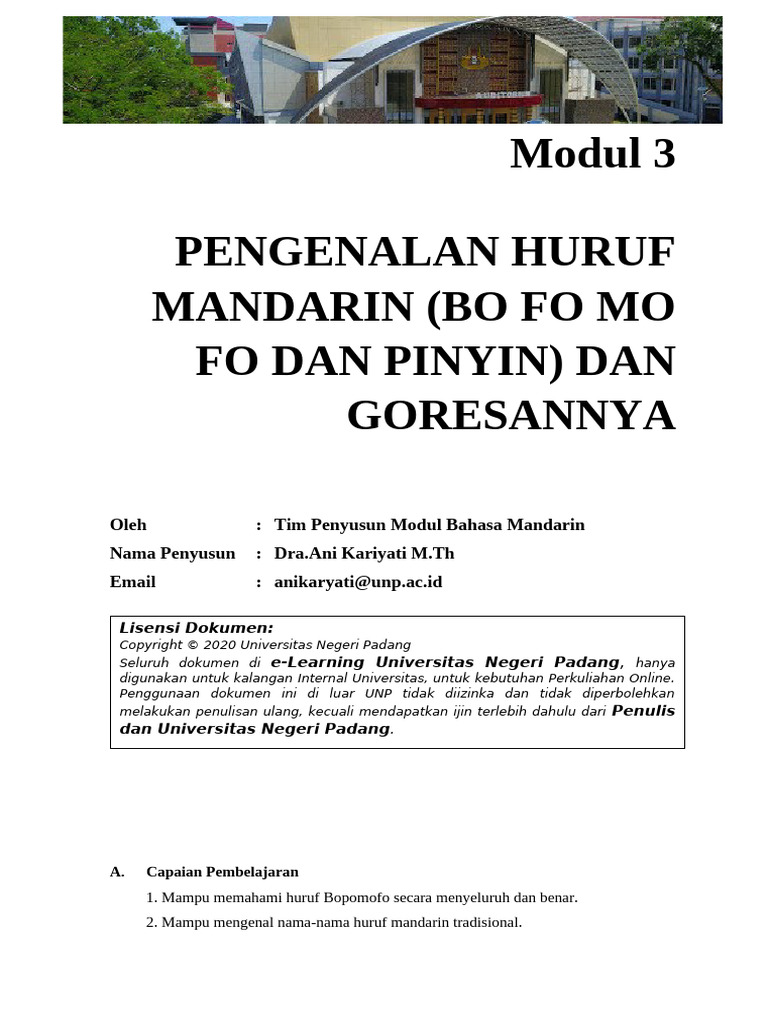 Modul 3_Pengenalan Huruf Mandarin | PDF