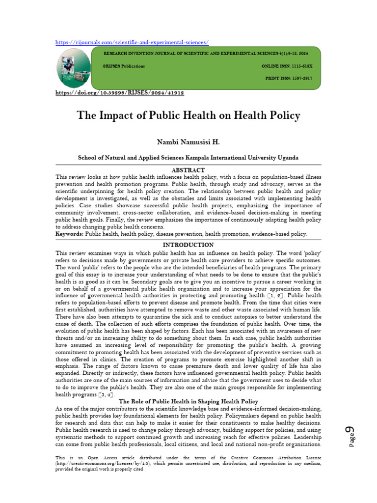 The Impact of Public Health On Health Policy (WWW - Kiu.ac - Ug) | PDF ...