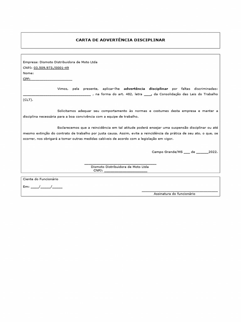 MODELO DE ADVERTENCIA EM WORD | PDF