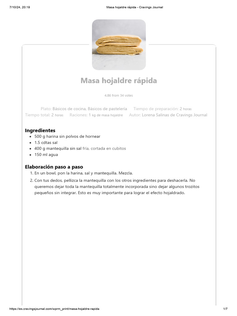 Masa Hojaldre Rápida - Cravings Journal | PDF