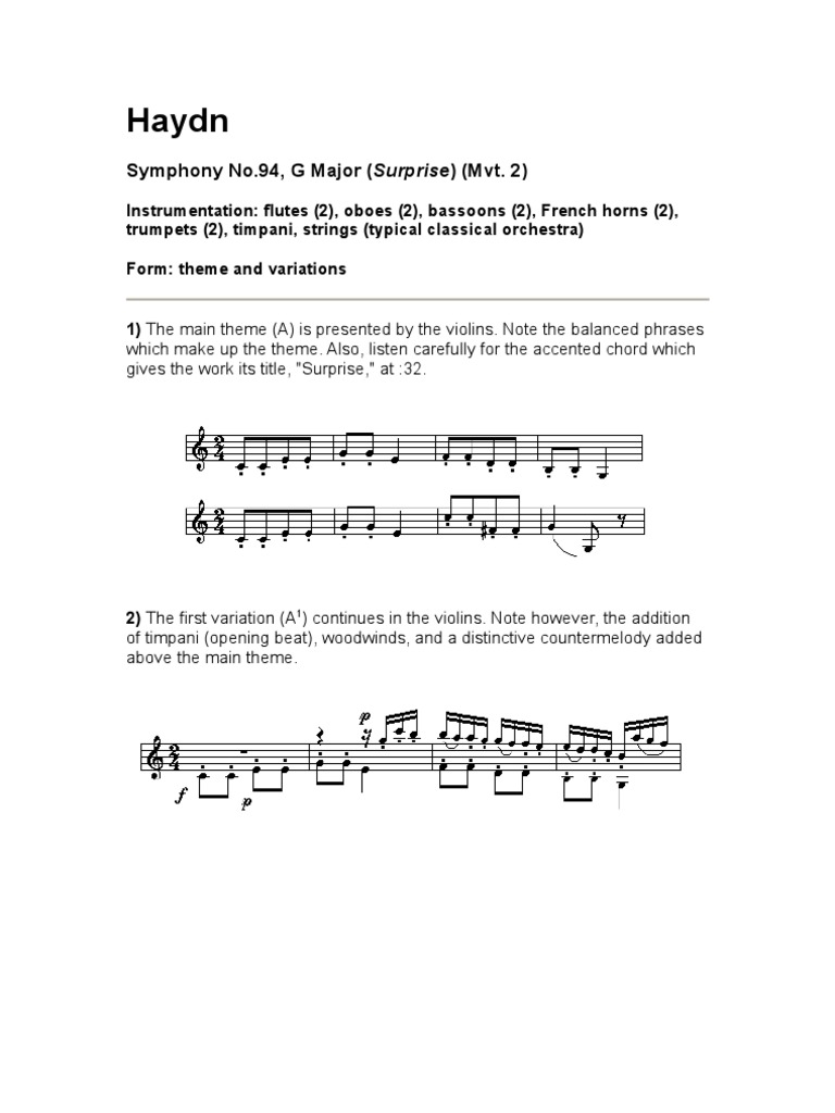 Haydn's Symphony No. 94: 2nd Movement Analysis | PDF | Art | Classics