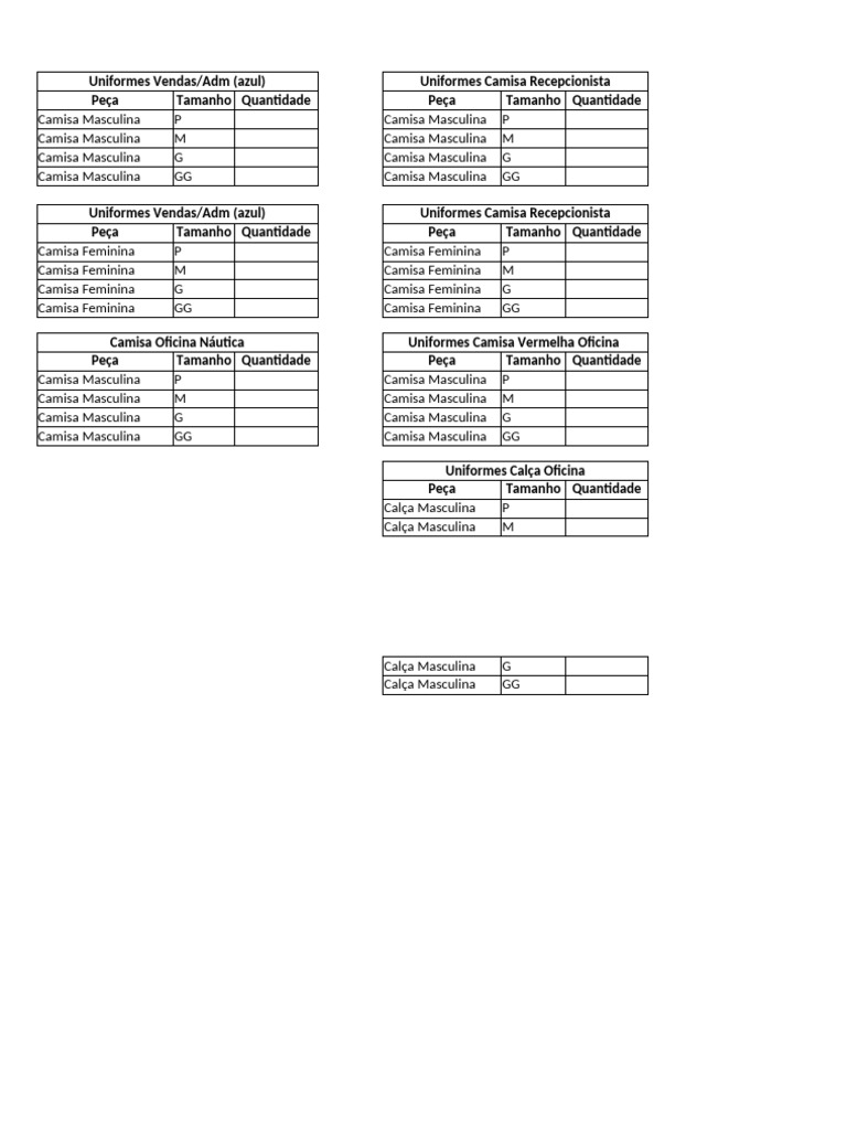 CONTROLE Uniformes | PDF