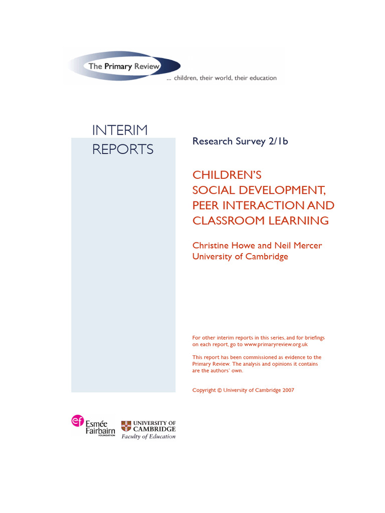 Children’s-Social-Development-Peer-Interaction-and-Classroom-Learning | PDF