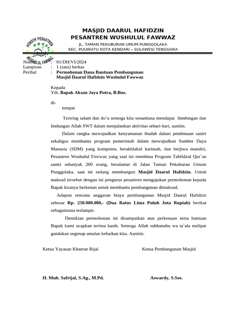 contoh surat permohonan proposal | PDF