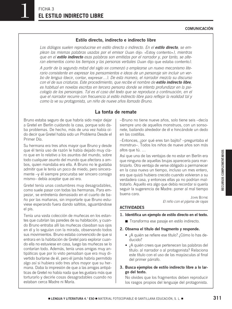 4º ESO. Estilo Indirecto Libre. Avanza | PDF