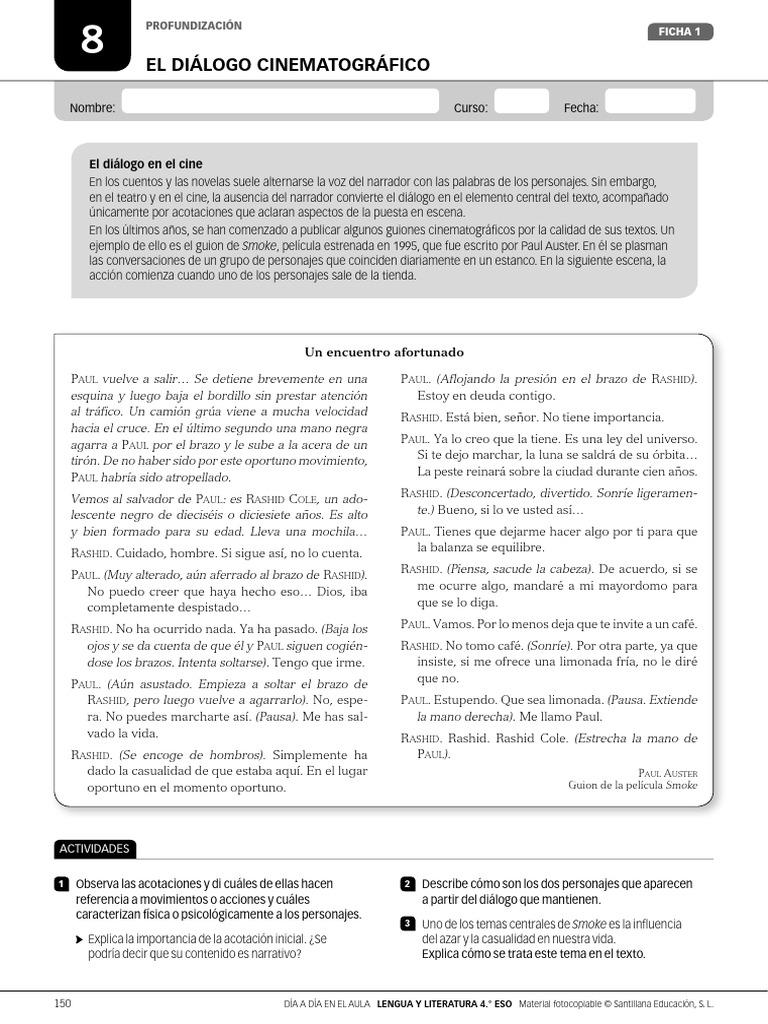 4º ESO. Diálogo Cinematográfico. Santillana Saber Hacer | PDF