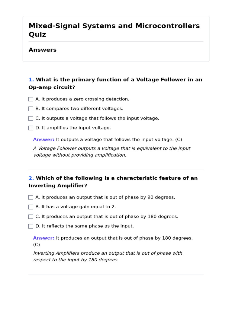 Mixed-Signal Systems and Microcontrollers Quiz Answers | PDF