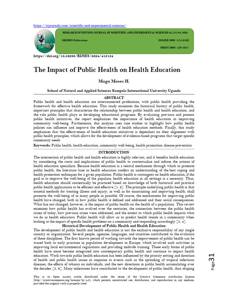 The Impact of Public Health On Health Education (WWW - Kiu.ac - Ug ...