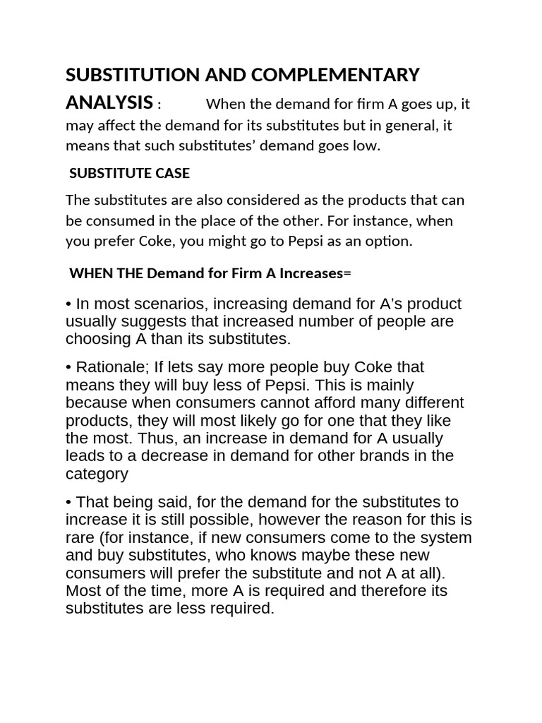 Substitution and Complementary Analysis | PDF