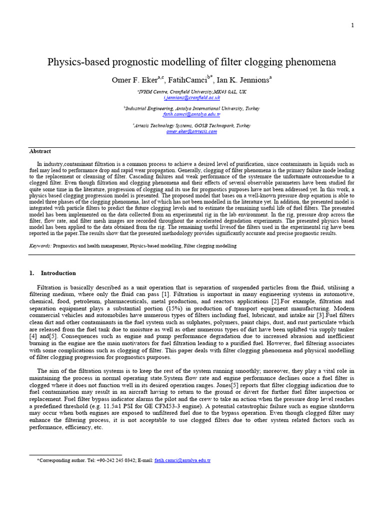 Physics-based Prognostic Modelling of Filter Clogging Phenomena 2015 | PDF