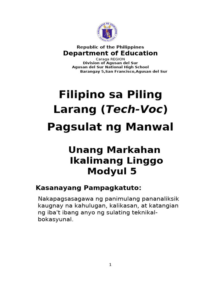 Filipino Piling Larang TekBok Module 5 3 | PDF