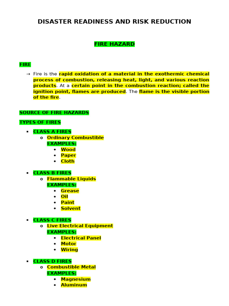 Disaster Readiness and Risk Reduction (Fire Hazard) | PDF