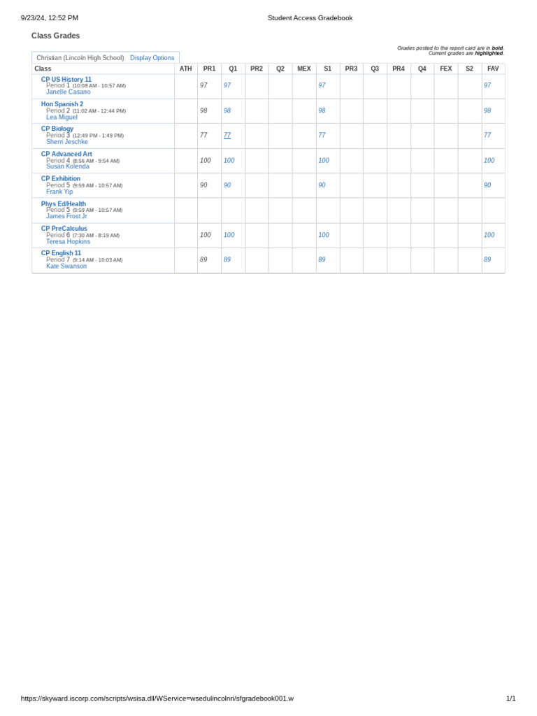 Student Access Gradebook | PDF