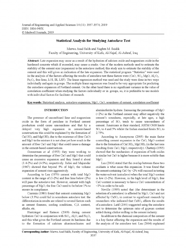Statistical Analysis For Studying Autocl | PDF
